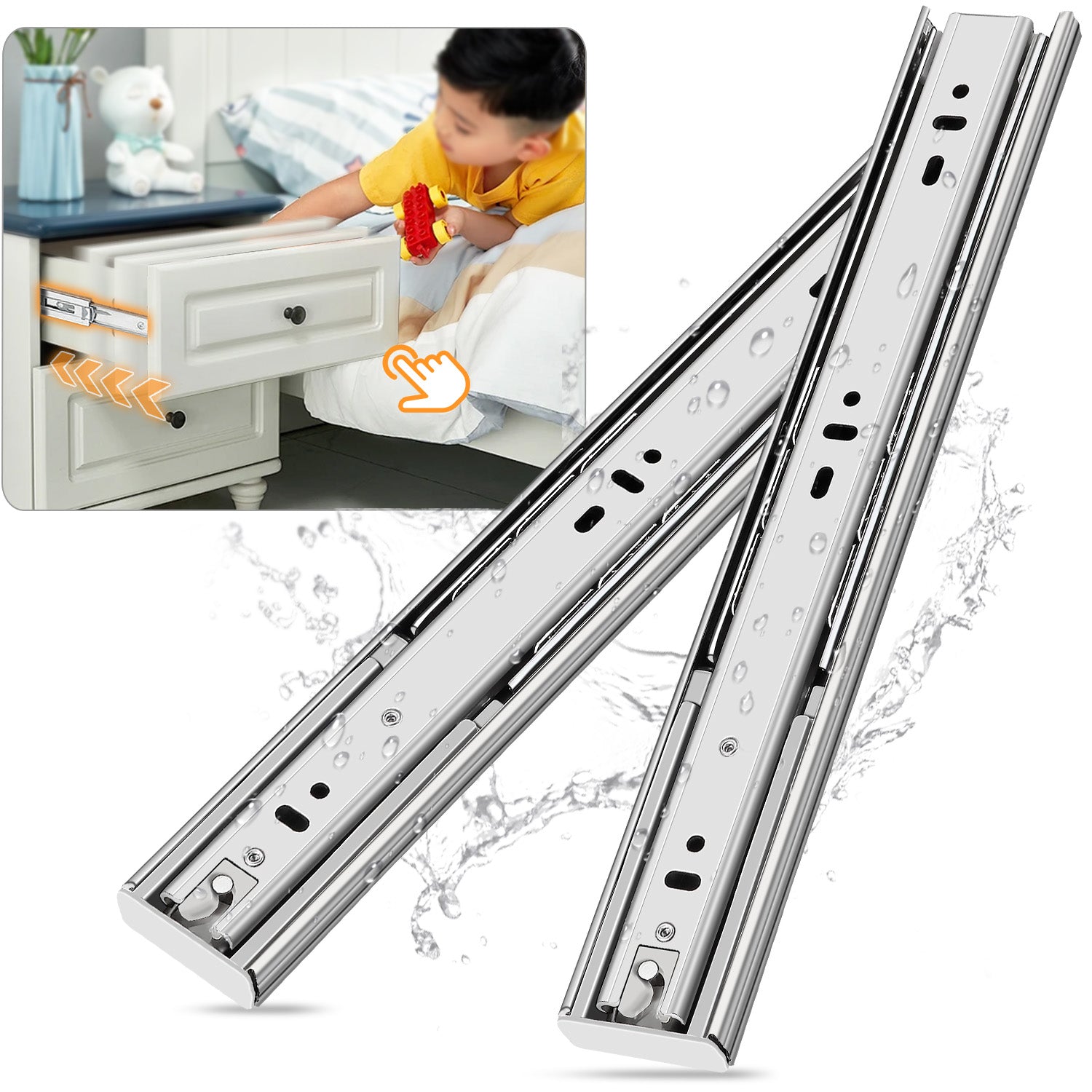 YENUO Soft Close Stainless Steel Full Extension Drawer Slides Side Mou
